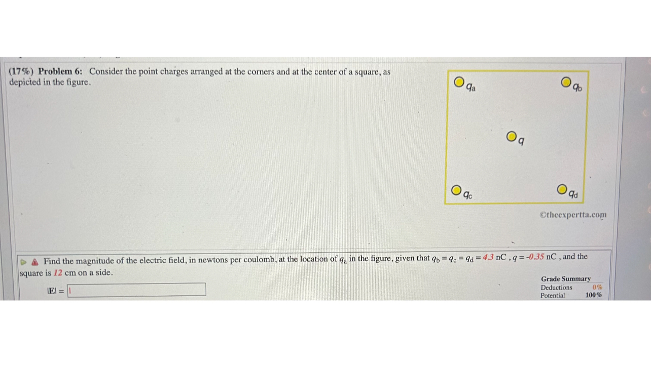 (17%) Problem 6: Consider the point charges arranged at the corners and ...
