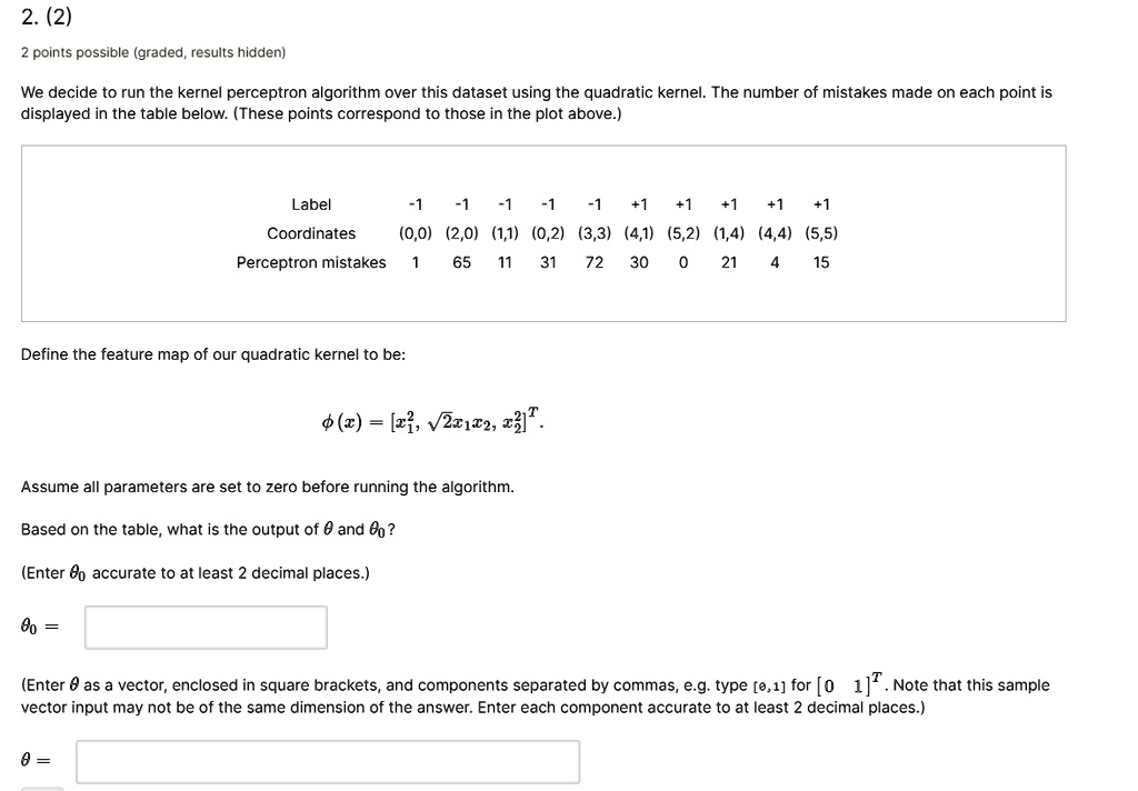 We decide to run the kernel perceptron algorithm over this dataset ...
