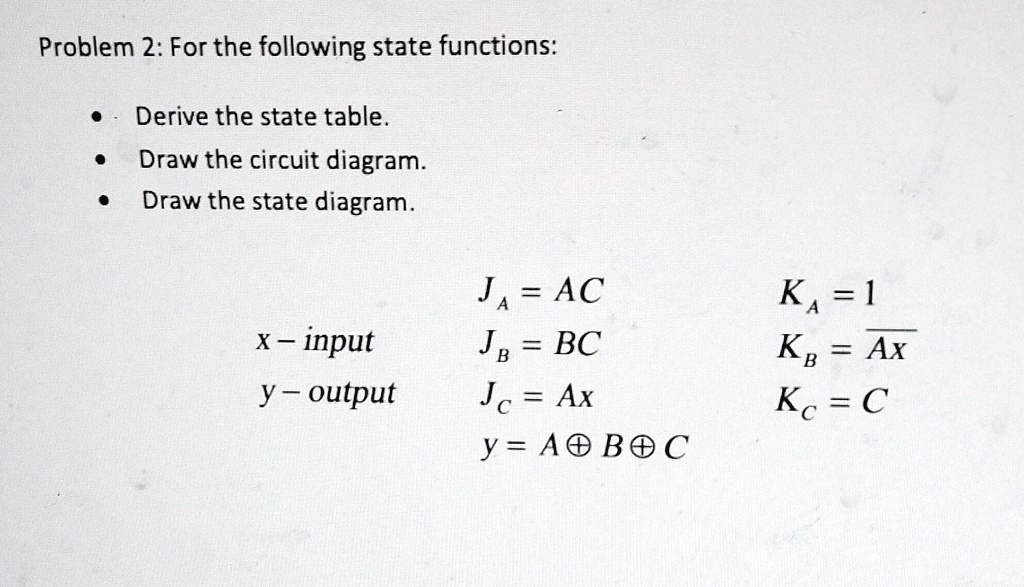 SOLVED: Problem 2:For the following state functions: Derive the state table Draw the circuit ...