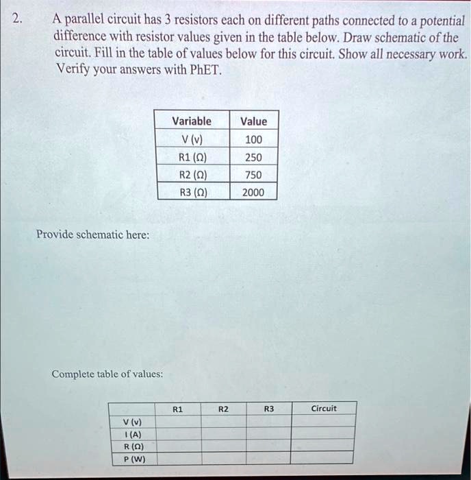 SOLVED: A parallel circuit has 3 resistors each on different paths connected t0 a potential ...