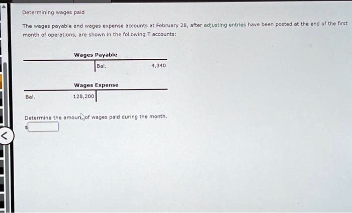 Determining wages paid The wages payable and wages expense accounts at ...