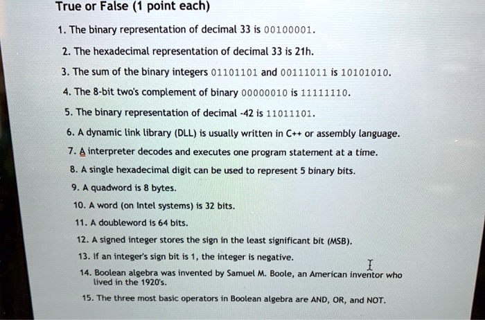 SOLVED: 1. The binary representation of decimal 33 is 00100001. 2. The ...