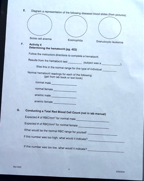 SOLVED: E. Diagram a representation of the following diseased blood ...