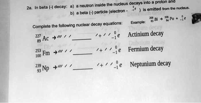 2a. In beta (-) decay: a) a neutron inside the nucleus decays into a ...