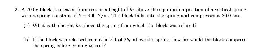 SOLVED: A 700 g block is released from rest at a height of ho above the equilibrium position of ...