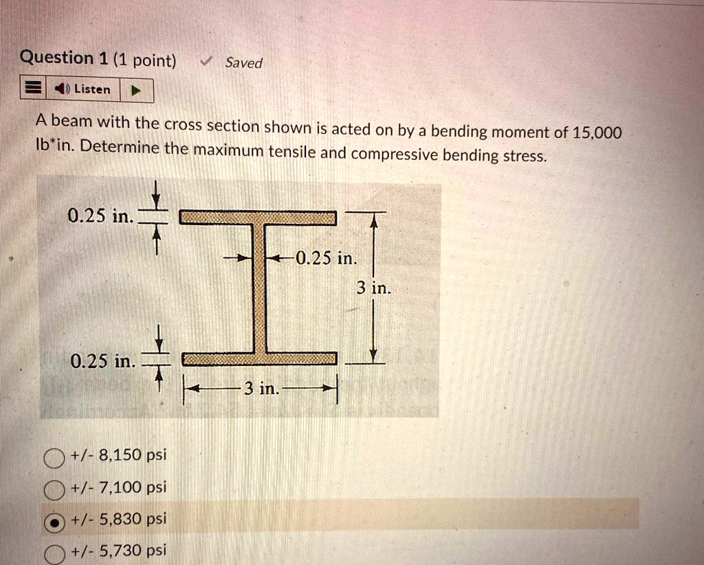 SOLVED: • Question 1 (1 point) Saved Listen A beam with the cross ... SOLVED: • Question 1 (1 point) Saved Listen A beam with the cross ...