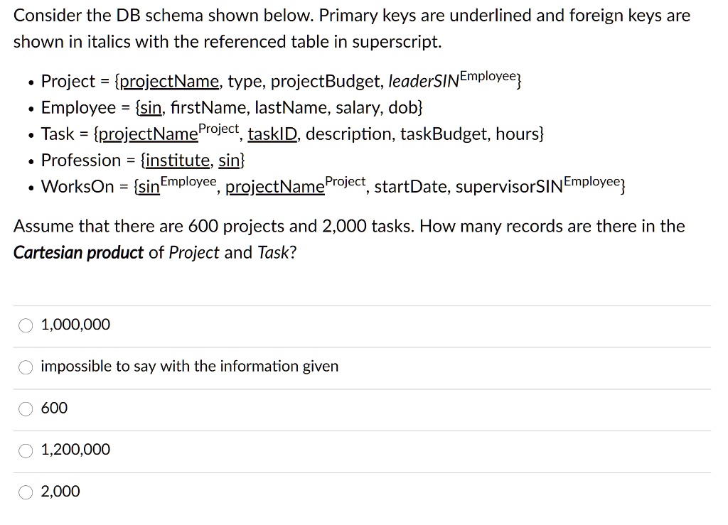 SOLVED: Consider the DB schema shown below. Primary keys are underlined ...