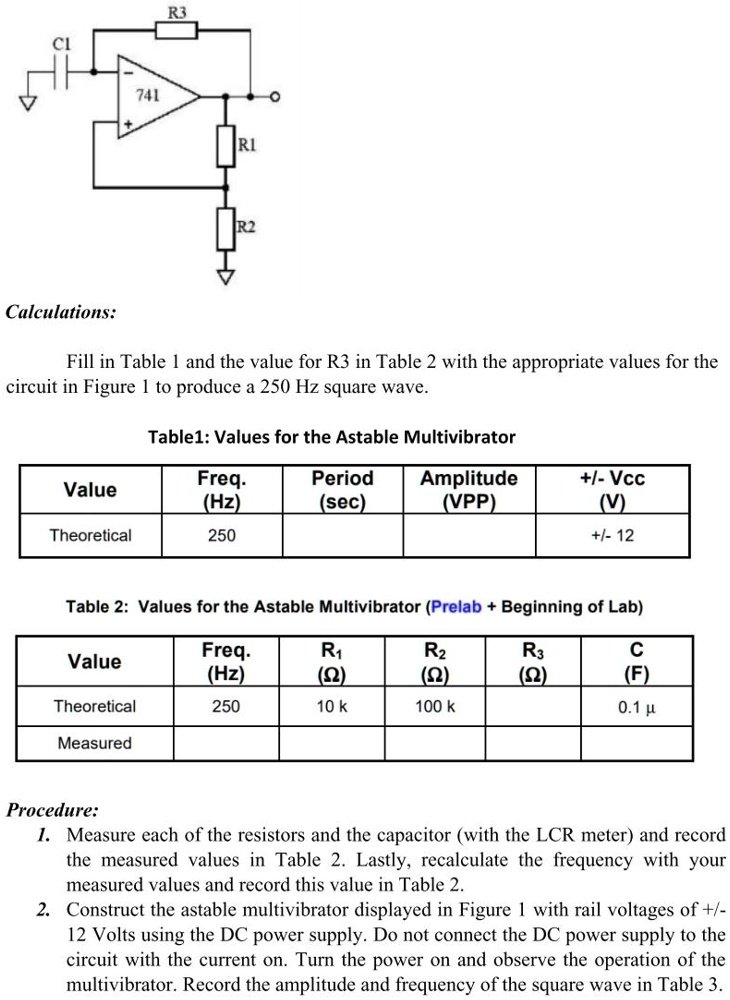 SOLVED: How can I calculate Vpp for this circuit please help me R3 741 Calculations: Fill in ...