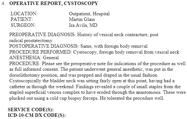 OPERATIVE REPORT - CYSTOSCOPY LOCATION: PATIENT: SURGEON: Outpatient ...