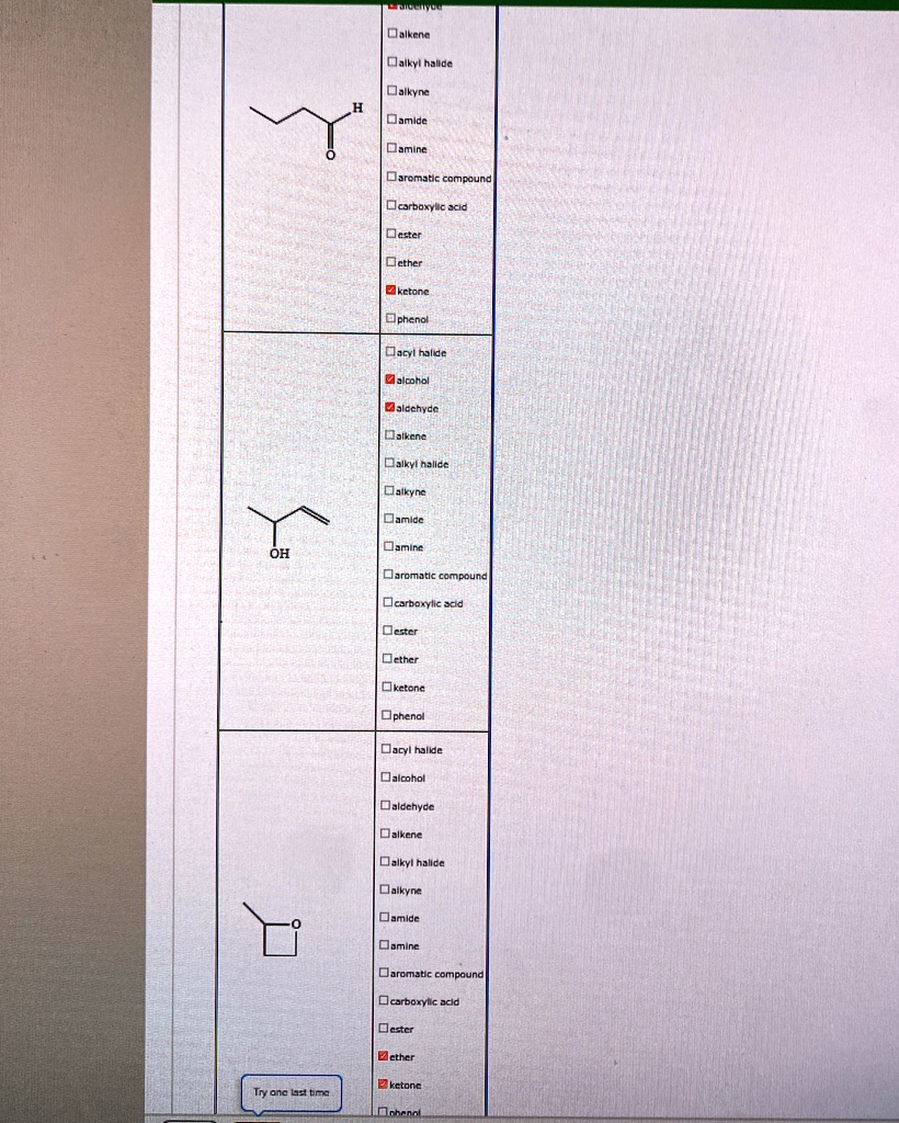 oh h ardenybe alkene alkyl halide alkyne amide damine aromatic compound ...