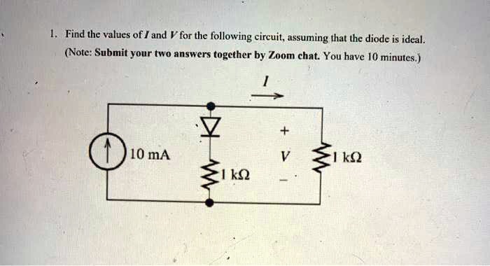 1. Find the values of I and V for the following circuit, assuming that ...