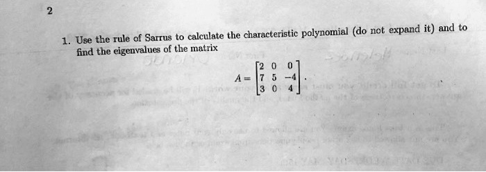 SOLVED:of Sarrus to calculate the characteristic polynomial (do nct ...