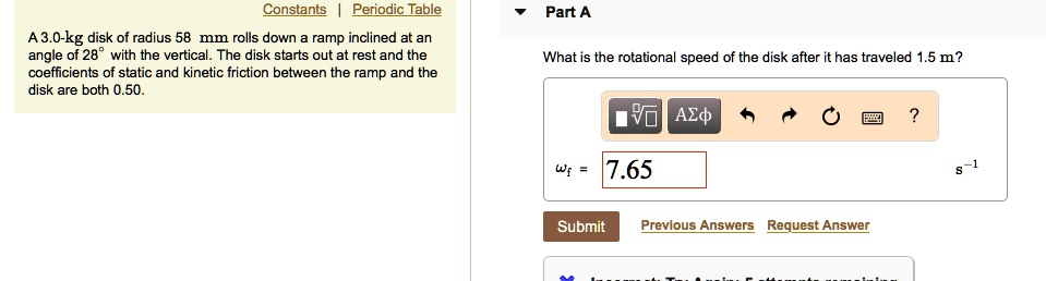 SOLVED: Constants Periodic Table A 3.0-kg disk of radius 58 mm rolls ...