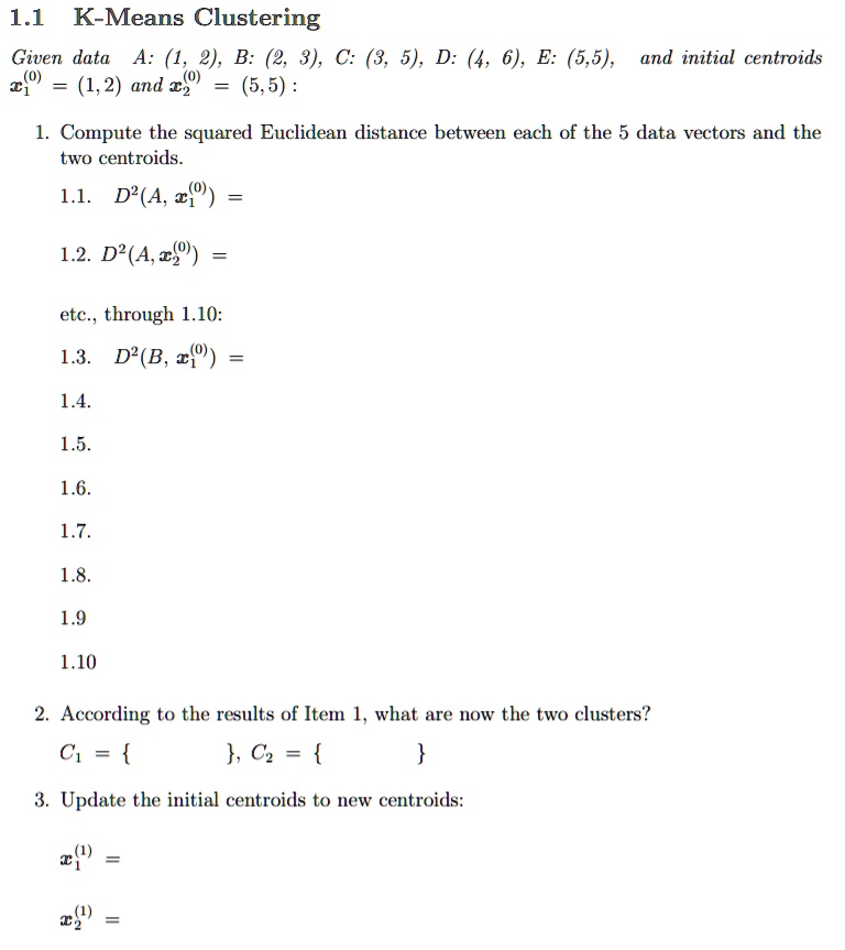 11 k means clustering given data a 1 2 b 2 3 c 3 5 d 4 6 e 55 and ...