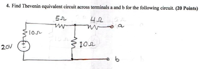 4. Find Thevenin equivalent circuit across terminals a and b for the following circuit. (20 ...