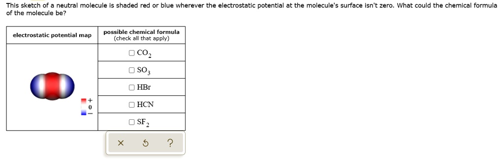 This sketch of a neutral molecule is shaded red or blue wherever the ...