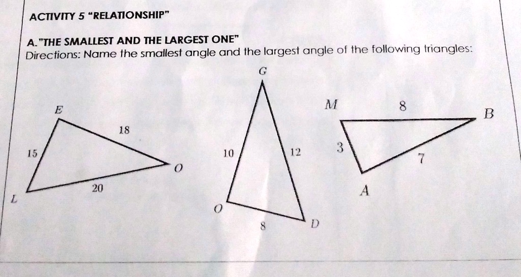 ACTIVITY 5 "RELATIONSHIP" A. "THE SMALLEST AND THE LARGEST ONE" Directions: Name the smallest ...