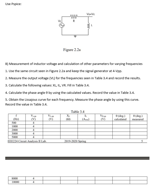SOLVED: Use PSpice: WR Vo = Vc Figure 2.2a B) Measurement of inductor voltage and calculation of ...