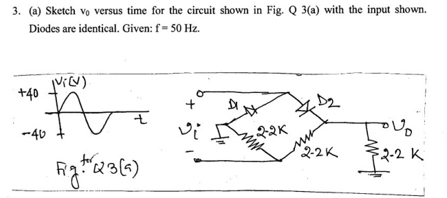SOLVED: (a) Sketch versus time for the circuit shown in Fig: Q 3(a) with the input shown. Diodes ...