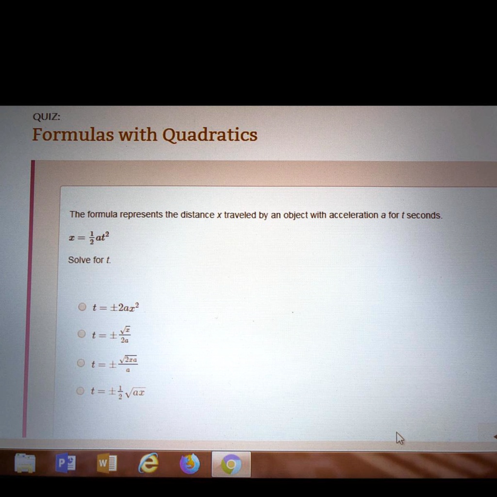 SOLVED: 'The formula represents the distance x traveled by an object ...