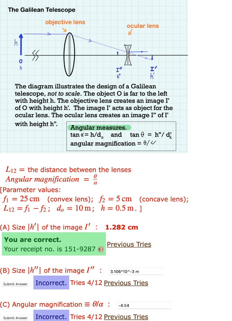 The Galilean Telescope objective lens ocular lens h 0 h I" I' The ...