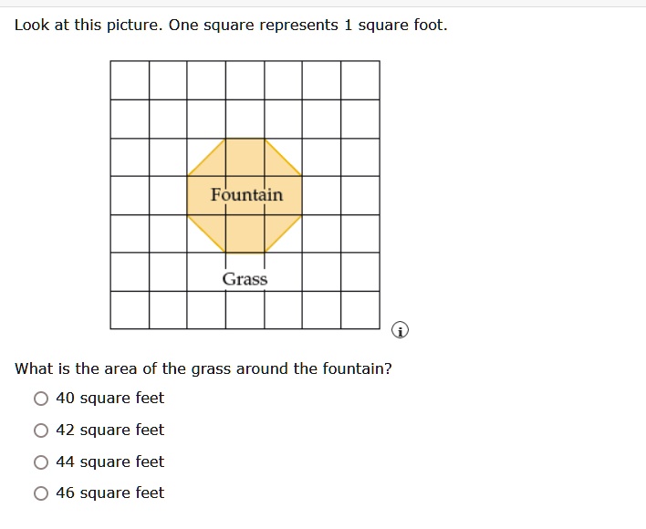 Look at this picture. One square represents 1 square foot. Fountain ...