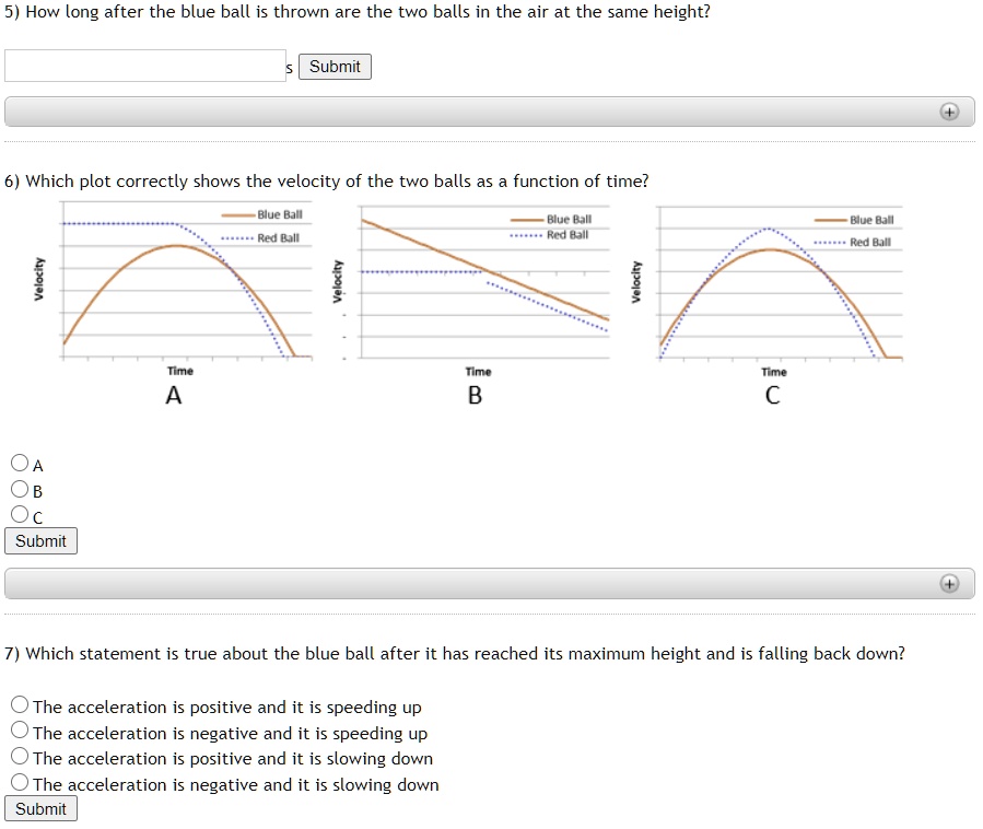 5 how long after the blue ball is thrown are the two balls in the air ...