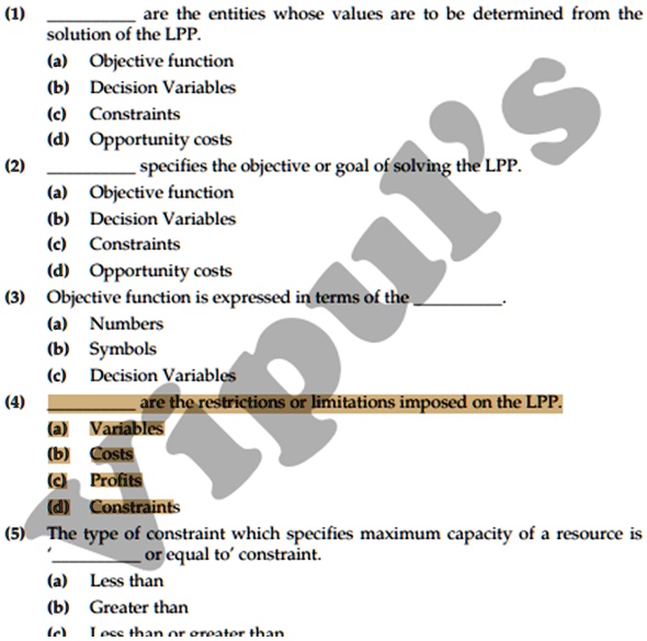 1 Are The Entities Whose Values Are To Be Determined From The Solution Of The Lpp Objective