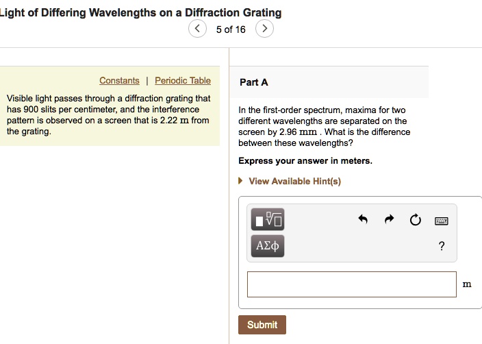 Light of Differing Wavelengths on a Diffraction Grating Constants ...