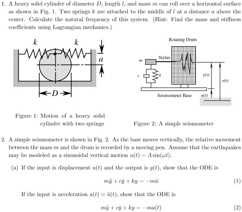1. A heavy solid cylinder of diameter D, length l, and mass m can roll ...