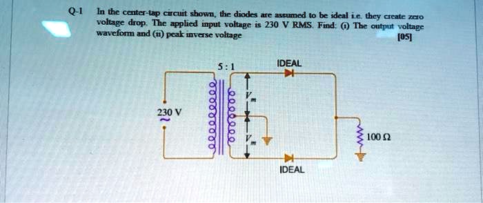 SOLVED: In the center-tap circuit shown, the diodes are assumed to be ideal, i.e., they create ...