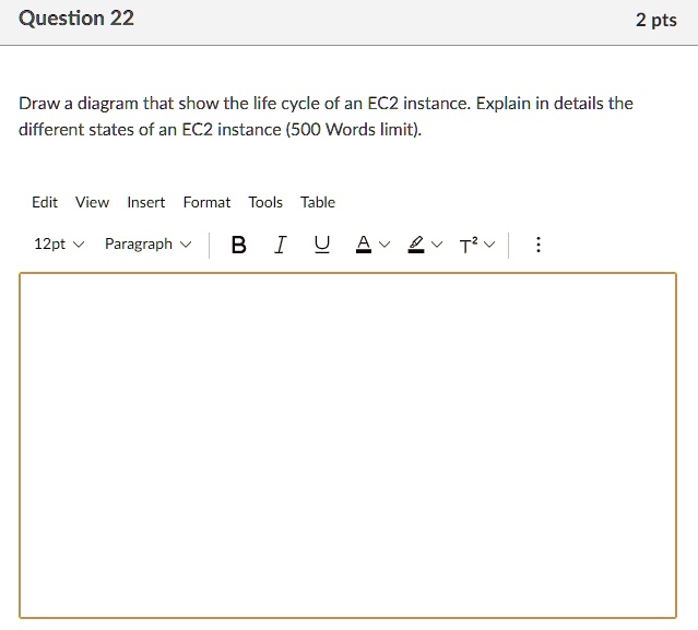 Question 22 Draw a diagram that show the life cycle of an EC2 instance. Explain in details the ...