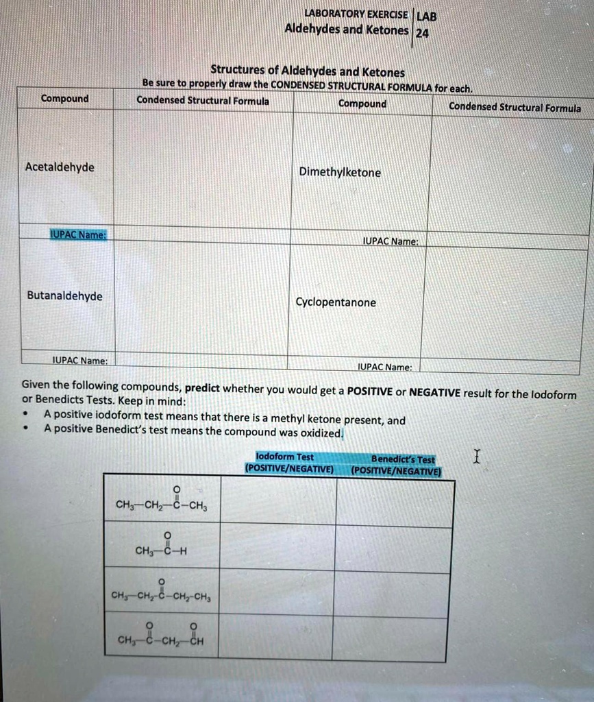 SOLVED: LABORATORY EXERCISE | LAB Aldehvdes and Ketones |24 Structures ...