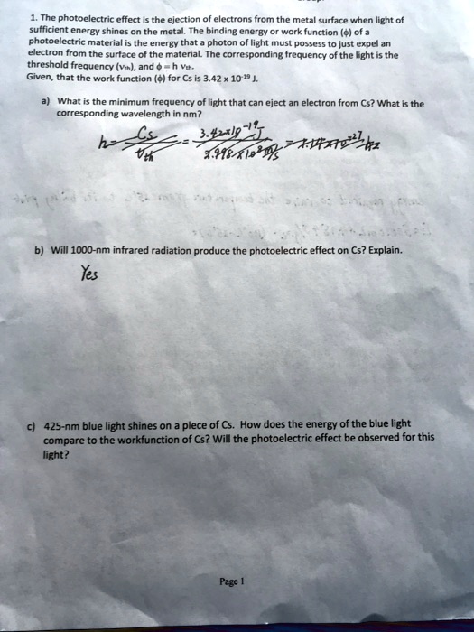 SOLVED: The photoelectric effect the ejection of electrons rom the ...