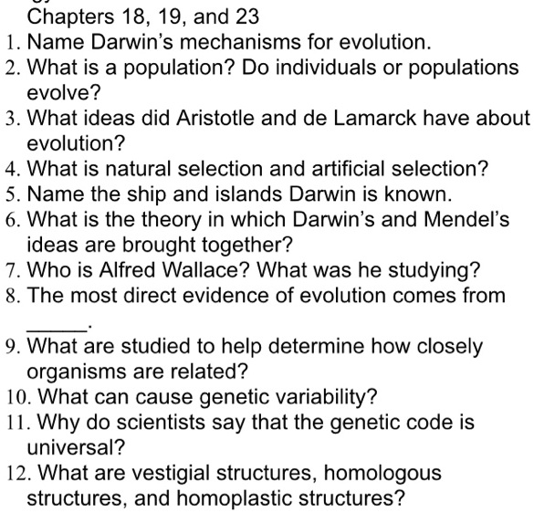 SOLVED: Chapters 18, 19, and 23 1. Name Darwin's mechanisms for ...