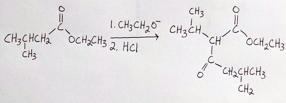 CH31. CH3CH2O^- CH3CH=C(OCH2CH3)COCH2CH3 2. HCl3CHCH2 CH3