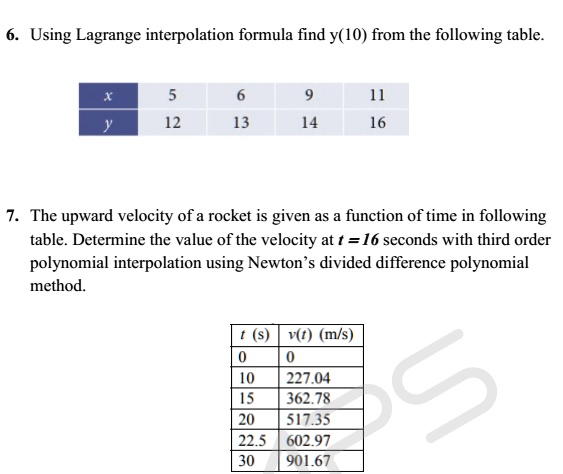 SOLVED: Using Lagrange interpolation formula find Y(10) from the following table 16 7. The ...