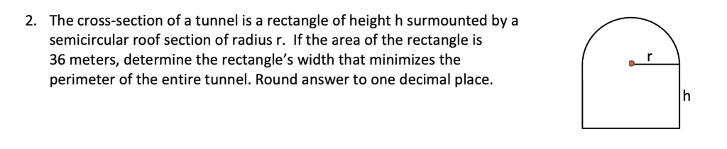 SOLVED: The cross-section of a tunnel is a rectangle of height h ...