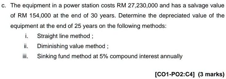 SOLVED: The equipment in a power station costs RM 27,230,000 and has a ...