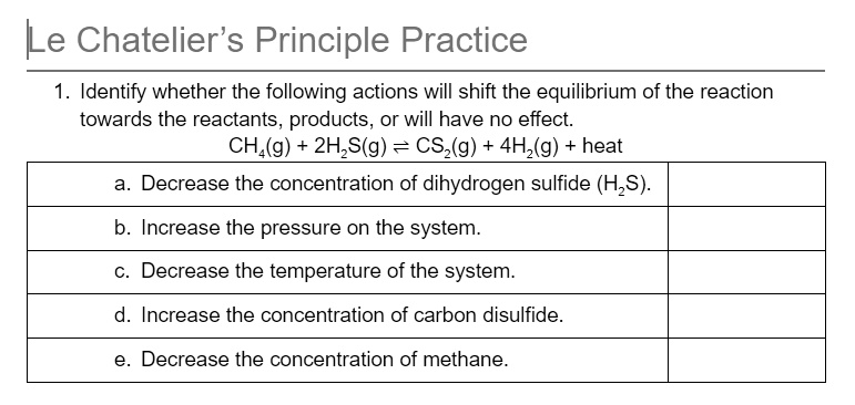 le chateliers principle practice identify whether the following actions ...