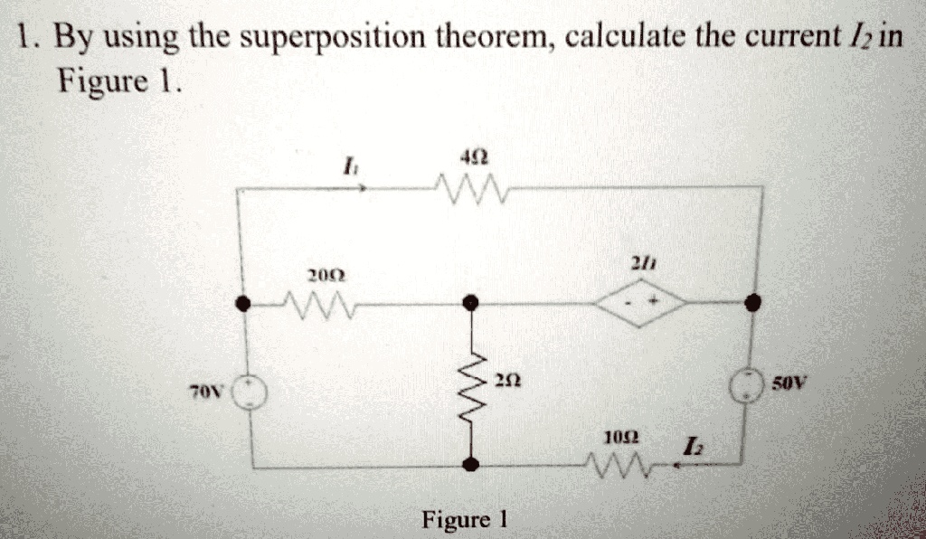 SOLVED: 1.By using the superposition theorem,calculate the current in Figure1. Ur 1 211 200 50V ...