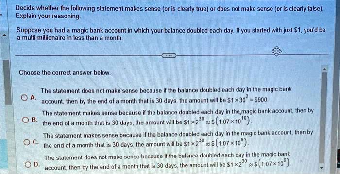 Decide whether the following statement makes sense (or is clearly true ...