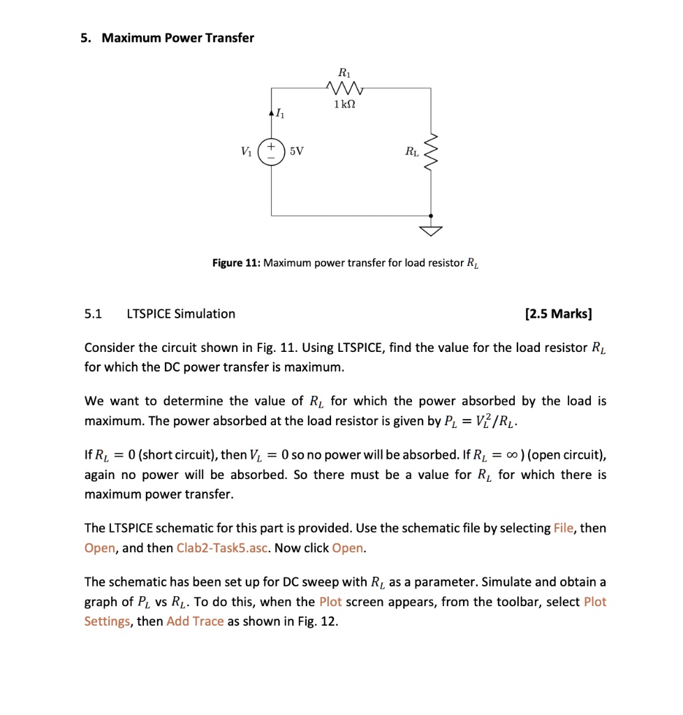 SOLVED: 5. Maximum Power Transfer Ri = 1 kÎ© Figure 11: Maximum power ...