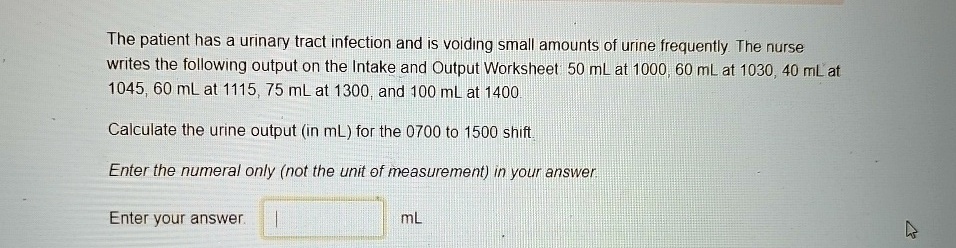 SOLVED: The patient has a urinary tract infection and is voiding small ...
