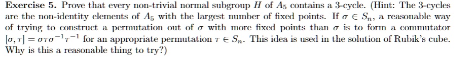 exercise 5 prove that every non trivial normal subgroup h of a5 ...