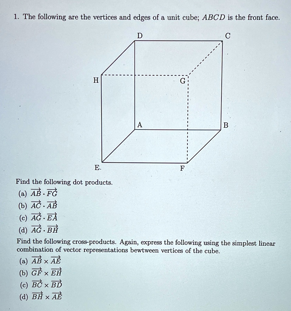 1. The following are the vertices and edges of a unit cube; ABCD is the ...