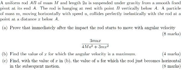 SOLVED: A uniform rod AB of mass M and length 2a is suspended under gravity from a smooth fixed ...