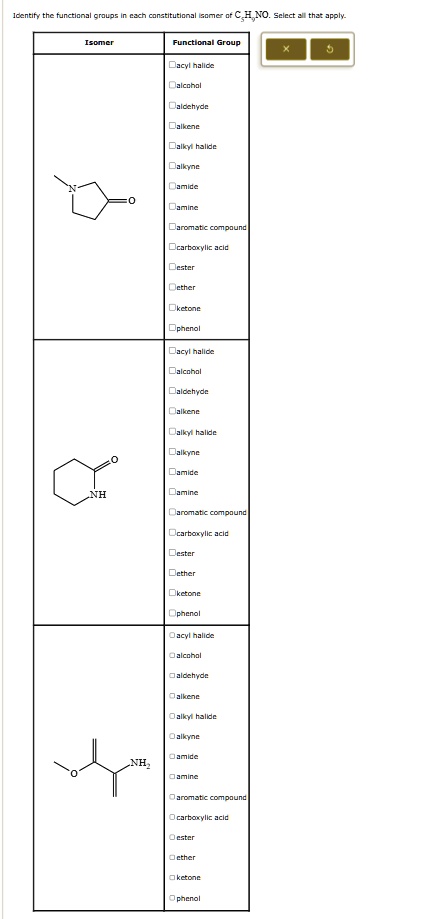 identify the functional groups in each constitutional isomer of c5h9no ...