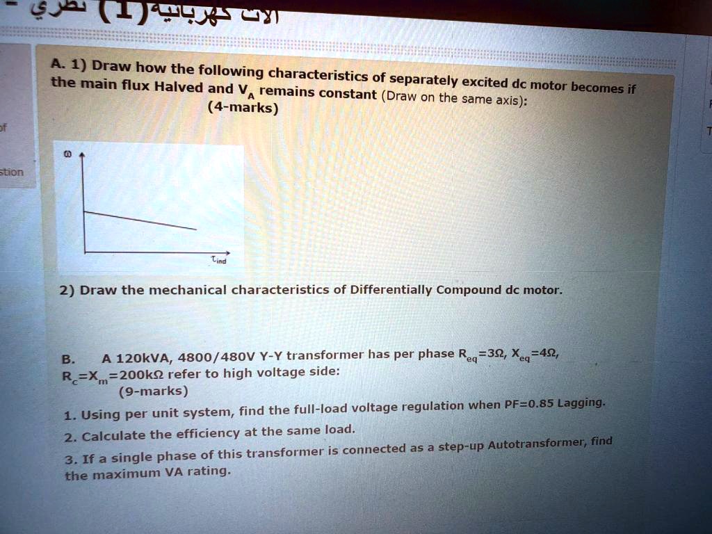 SOLVED: A.1) Draw how the following characteristics of separately excited dc motor becomes if ...