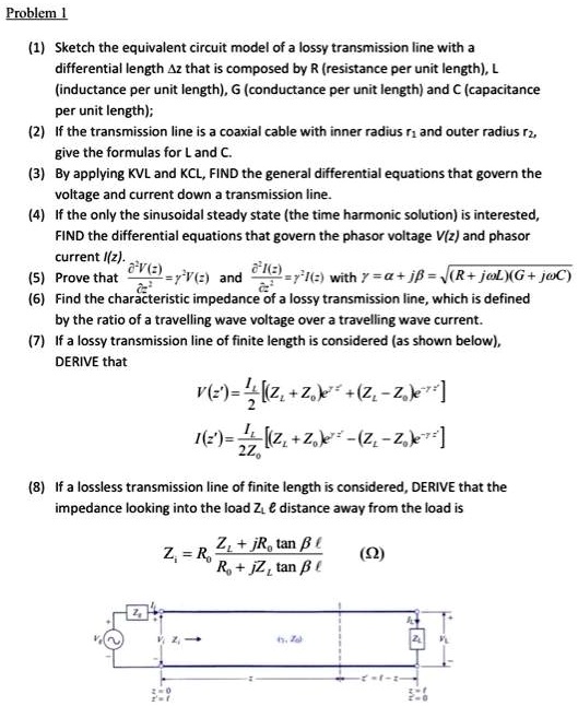 Problem 1 (1) Sketch the equivalent circuit model of a lossy transmission line with a ...